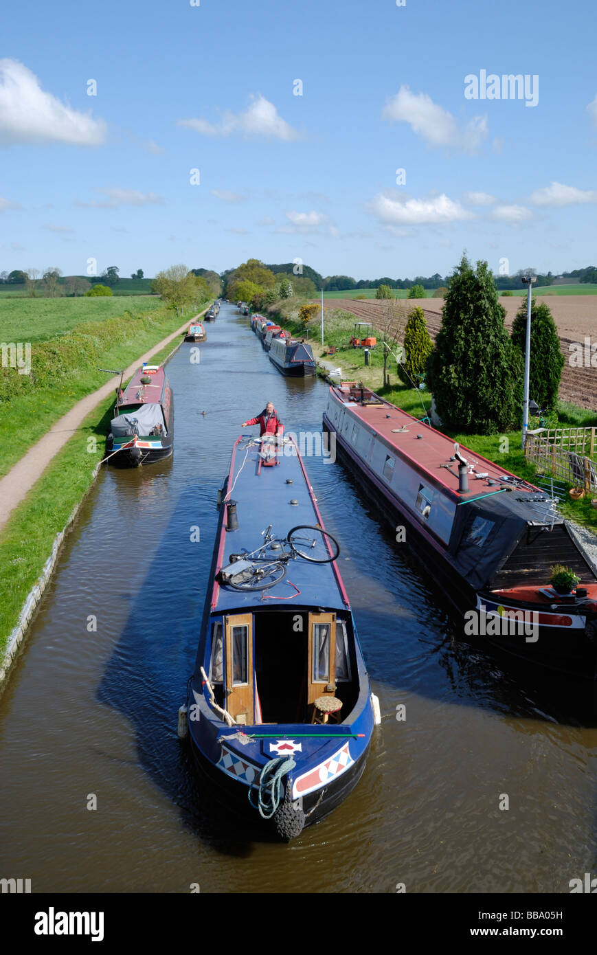 A narrow boat approaching Norbury Junction, Shropshire Union Canal ...