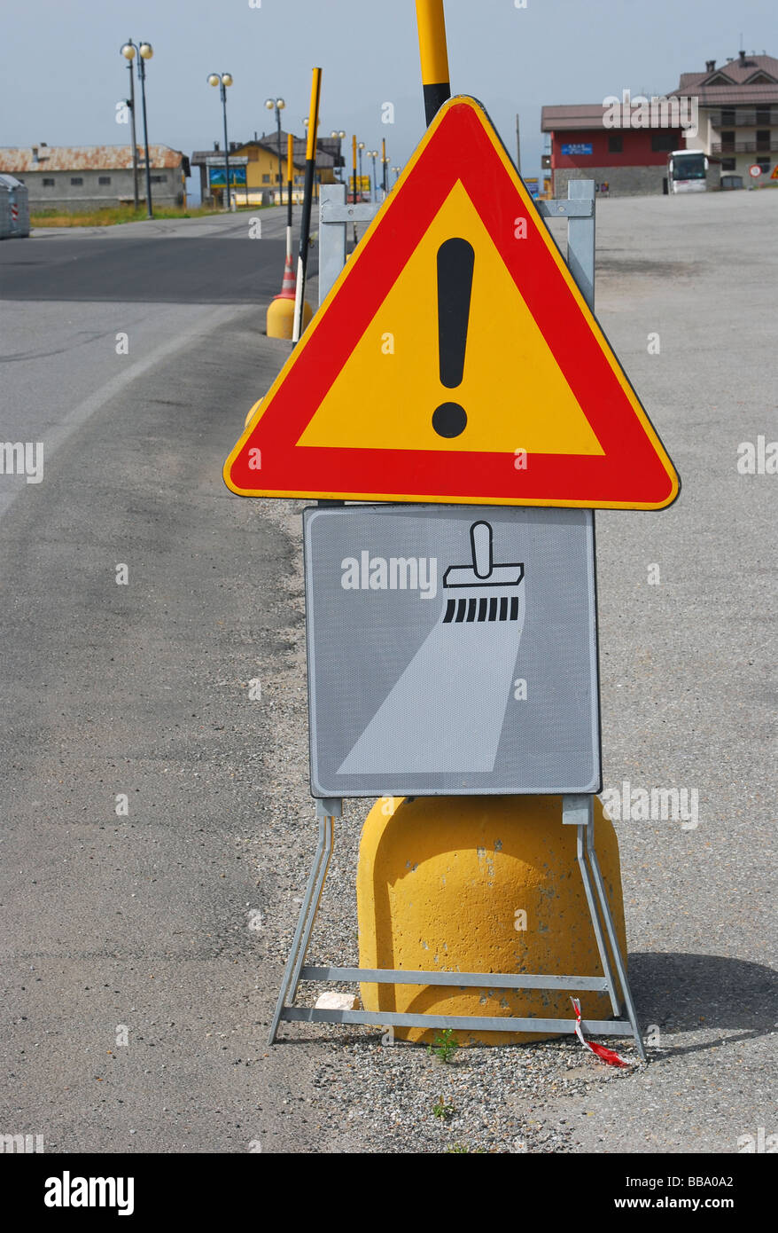 road sign warning of painting road line works Stock Photo - Alamy