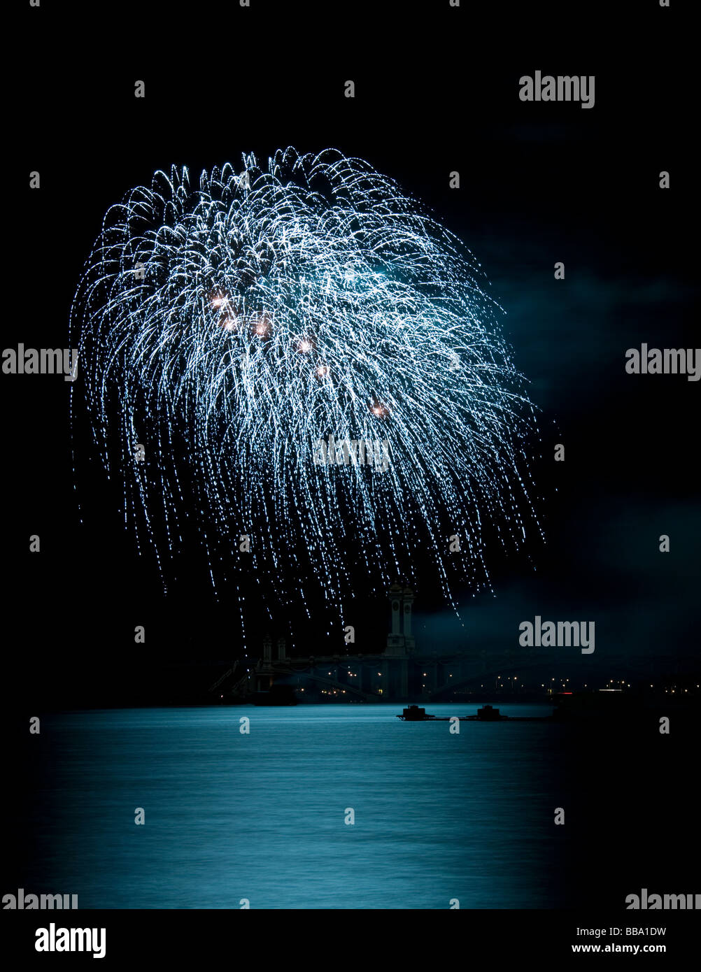 Firework Pyrotechnic looks like light rain falling on river Kuala ...
