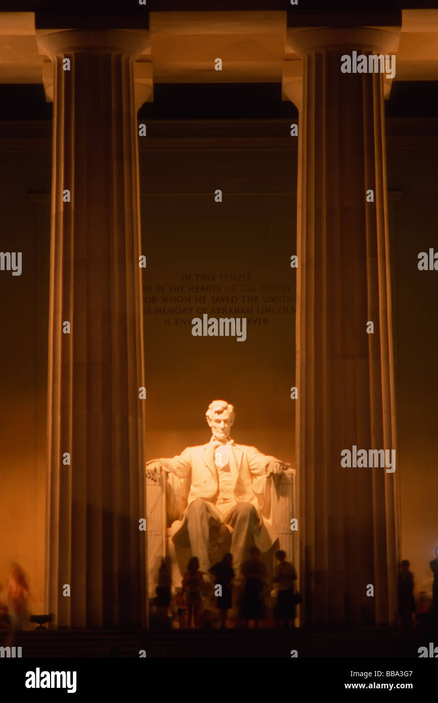 Lincoln statue though columns inside the Lincoln Memorial in Washington ...