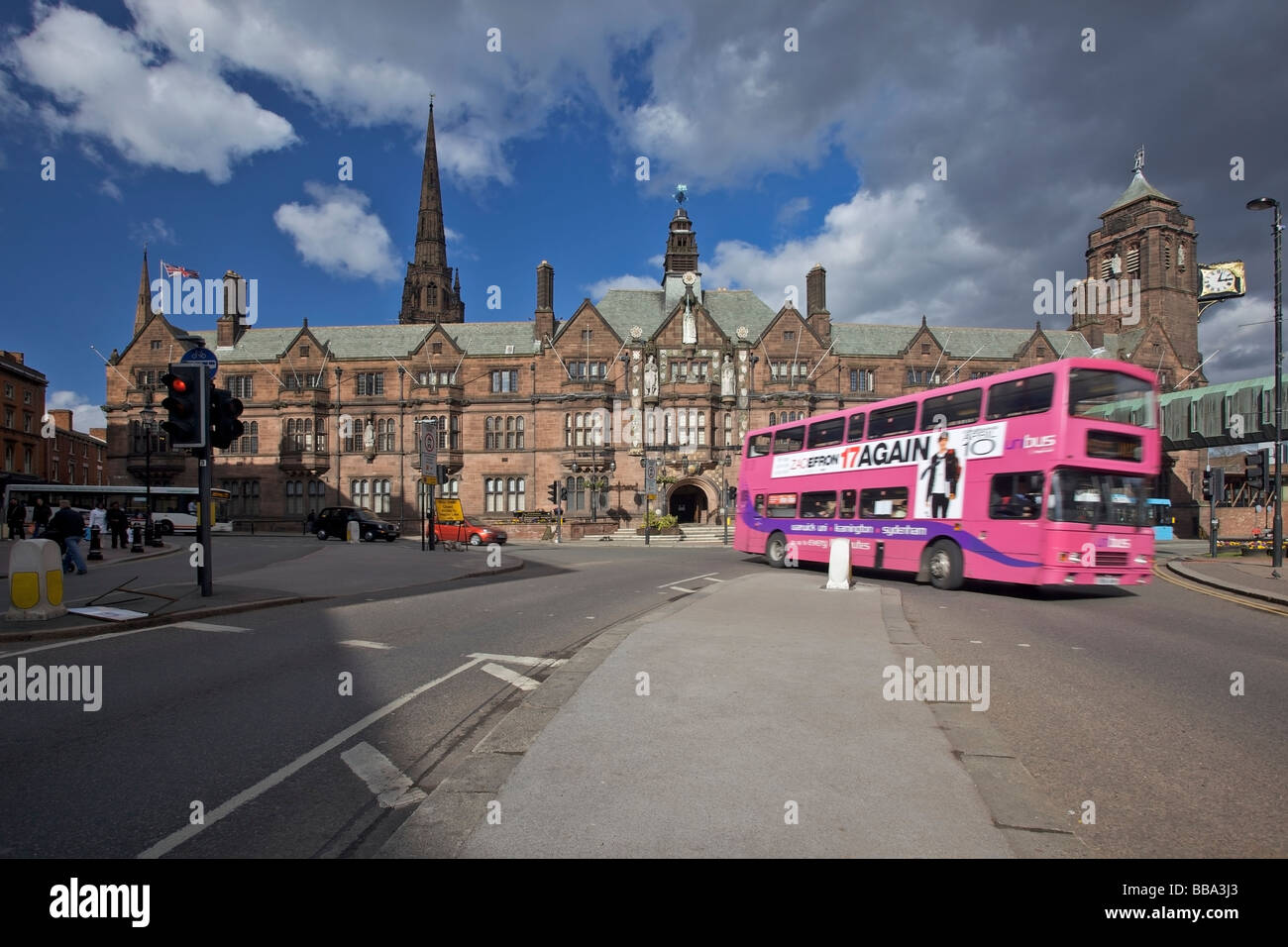 Double decker bus passing The Coventry City Council House in Coventry ...