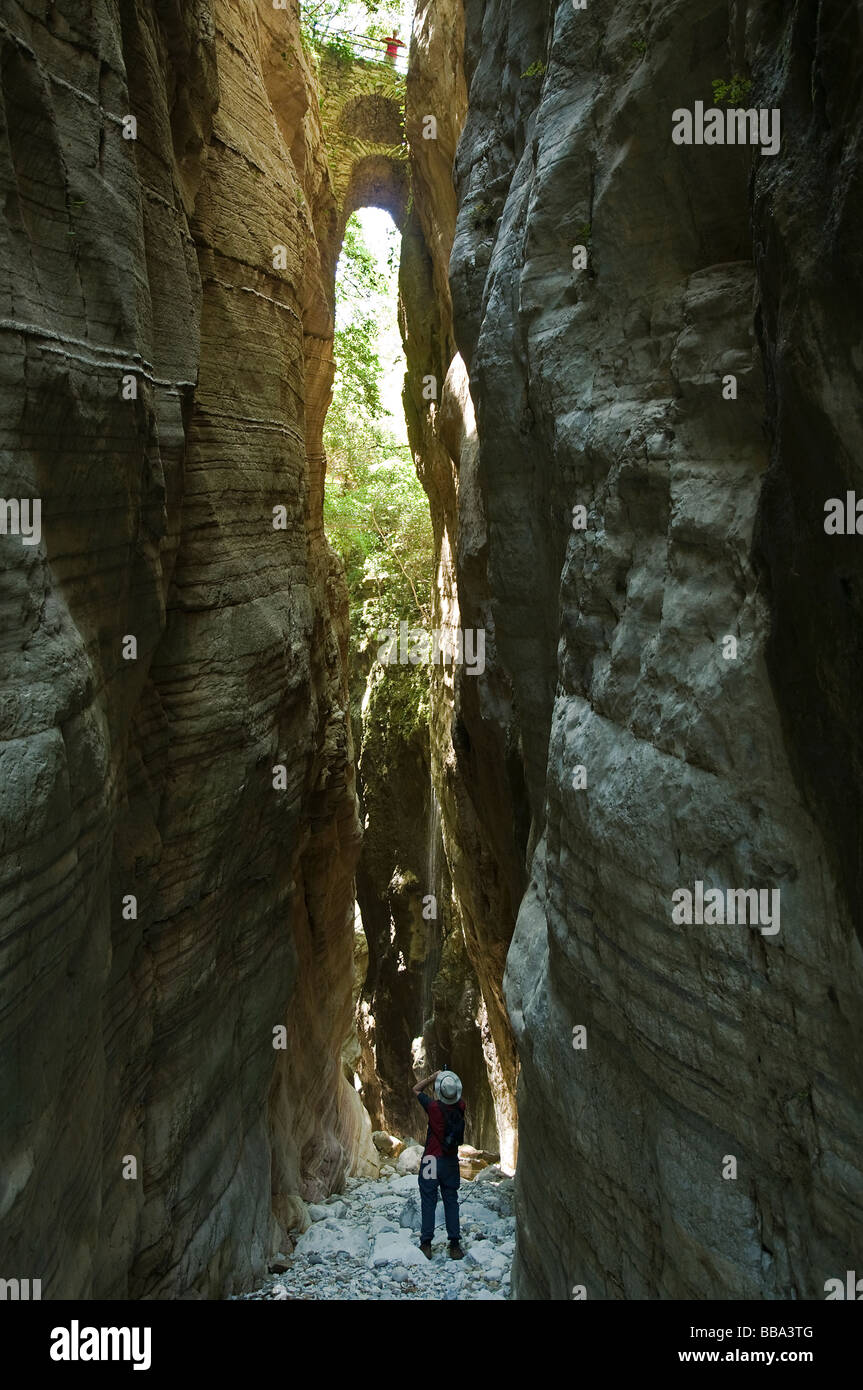 Looking up from the bottom of the Ridomo Gorge In the Taygetos ...