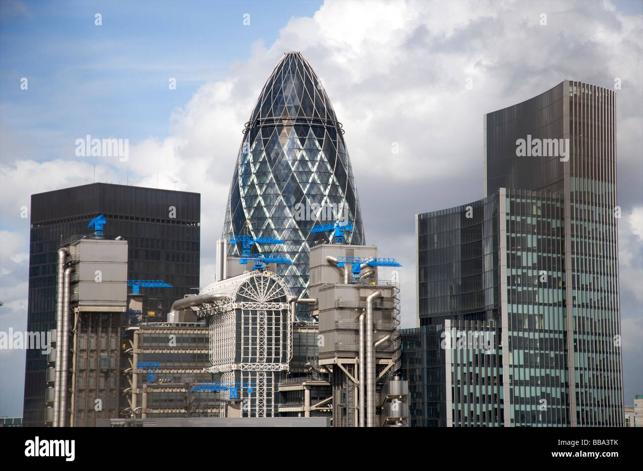 Gherkin tower and Lloyd's building Stock Photo - Alamy