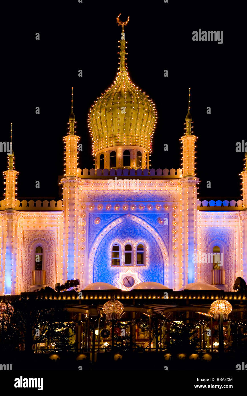 Christmas illuminated restaurant Nimb in Tivoli, Copenhagen, Denmark ...