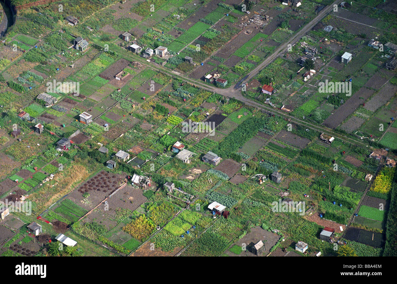 Aerial view of garden allotments in Sandwell Birmingham England Uk ...