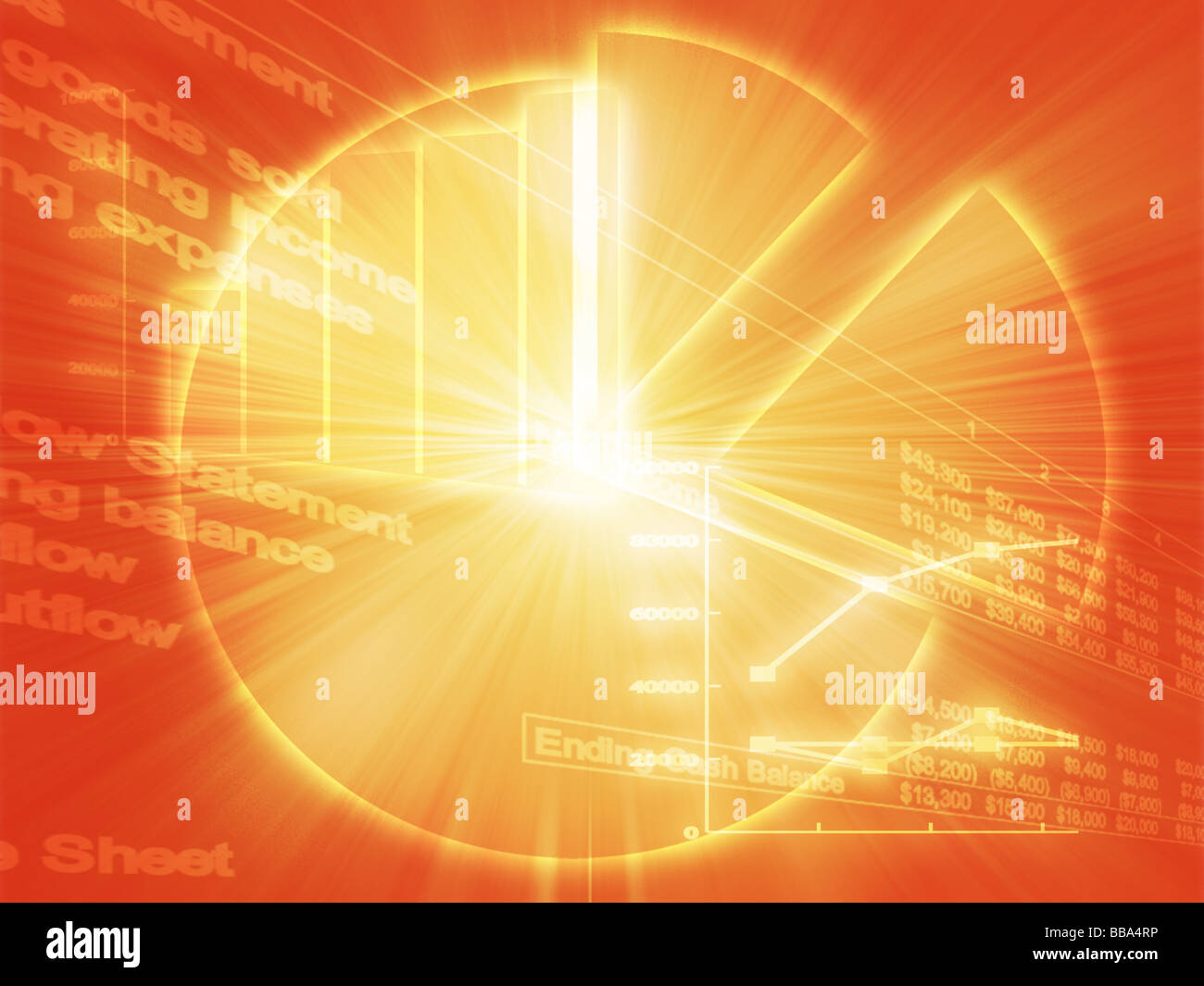 Illustration of Spreadsheet data and business charts in glowing ...