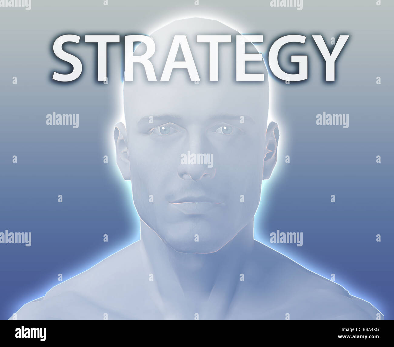 Head for management man s face with strategy slogan Stock Photo - Alamy