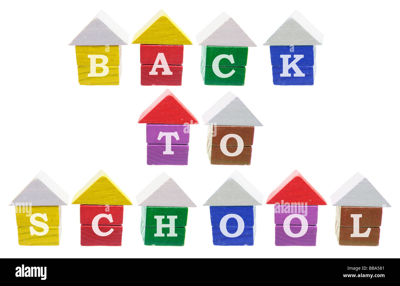 Back to School on Wooden Miniature Houses Stock Photo - Alamy