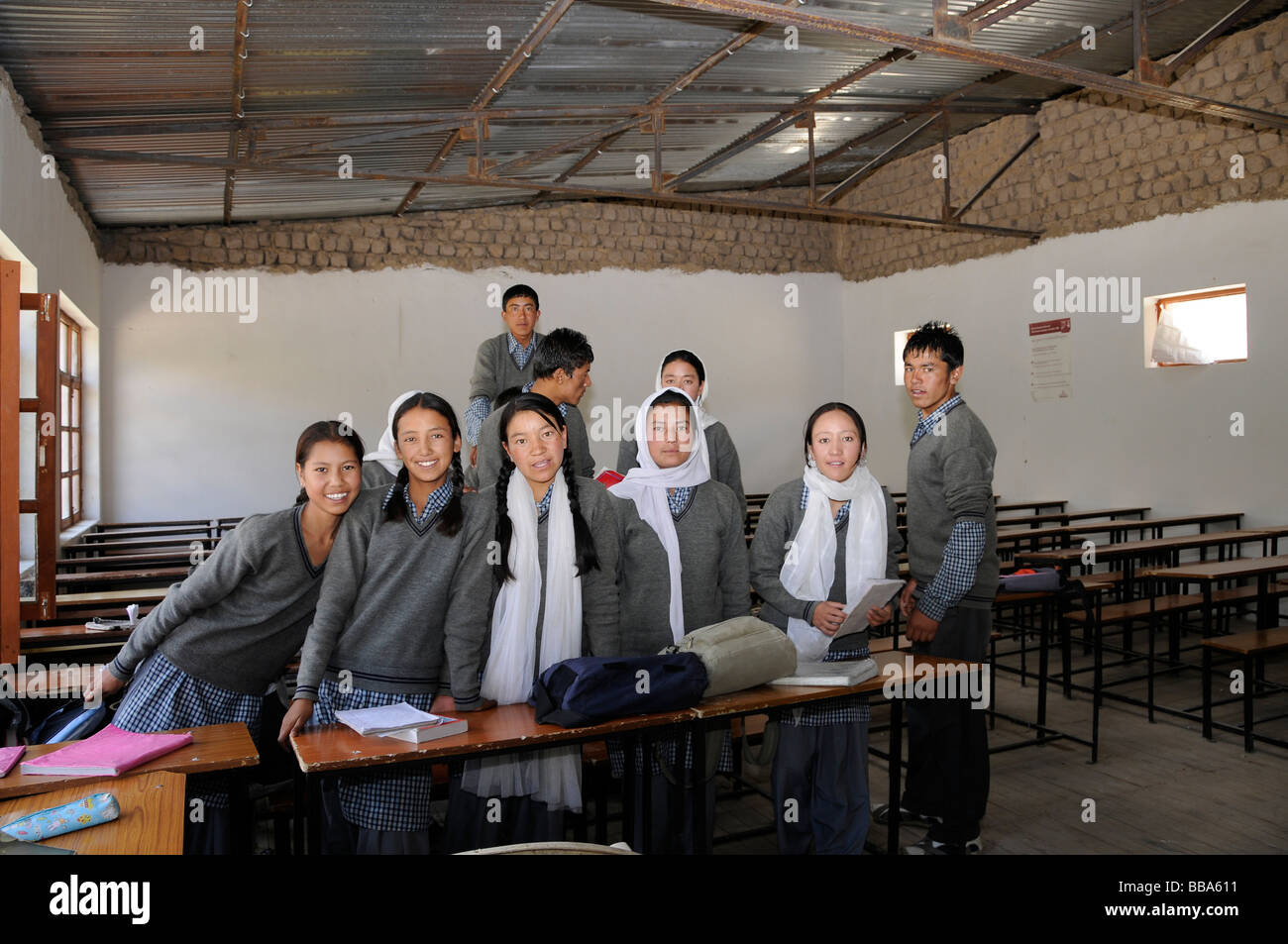 School class in a school in Phiyang, Ladakh, India, Himalayas, Asia ...