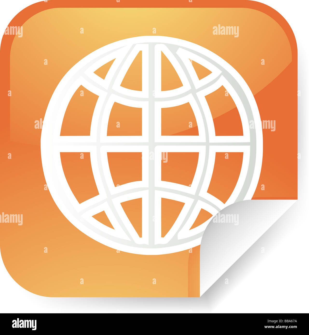 Navigation icon sticker button with world globe Stock Photo - Alamy
