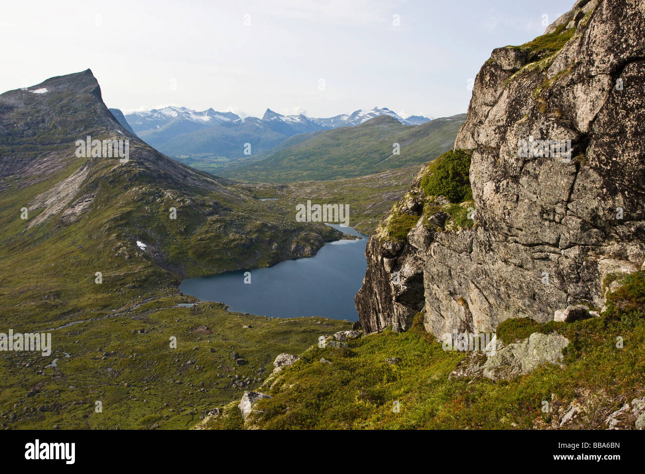 Pointy mountains, mountain lake, rocks, view, Norway, Scandinavia ...