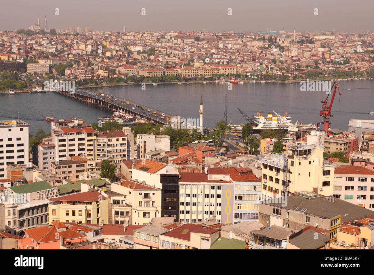 Istanbul Turkey city view across the rooftops of Beyoglu to the Ataturk ...