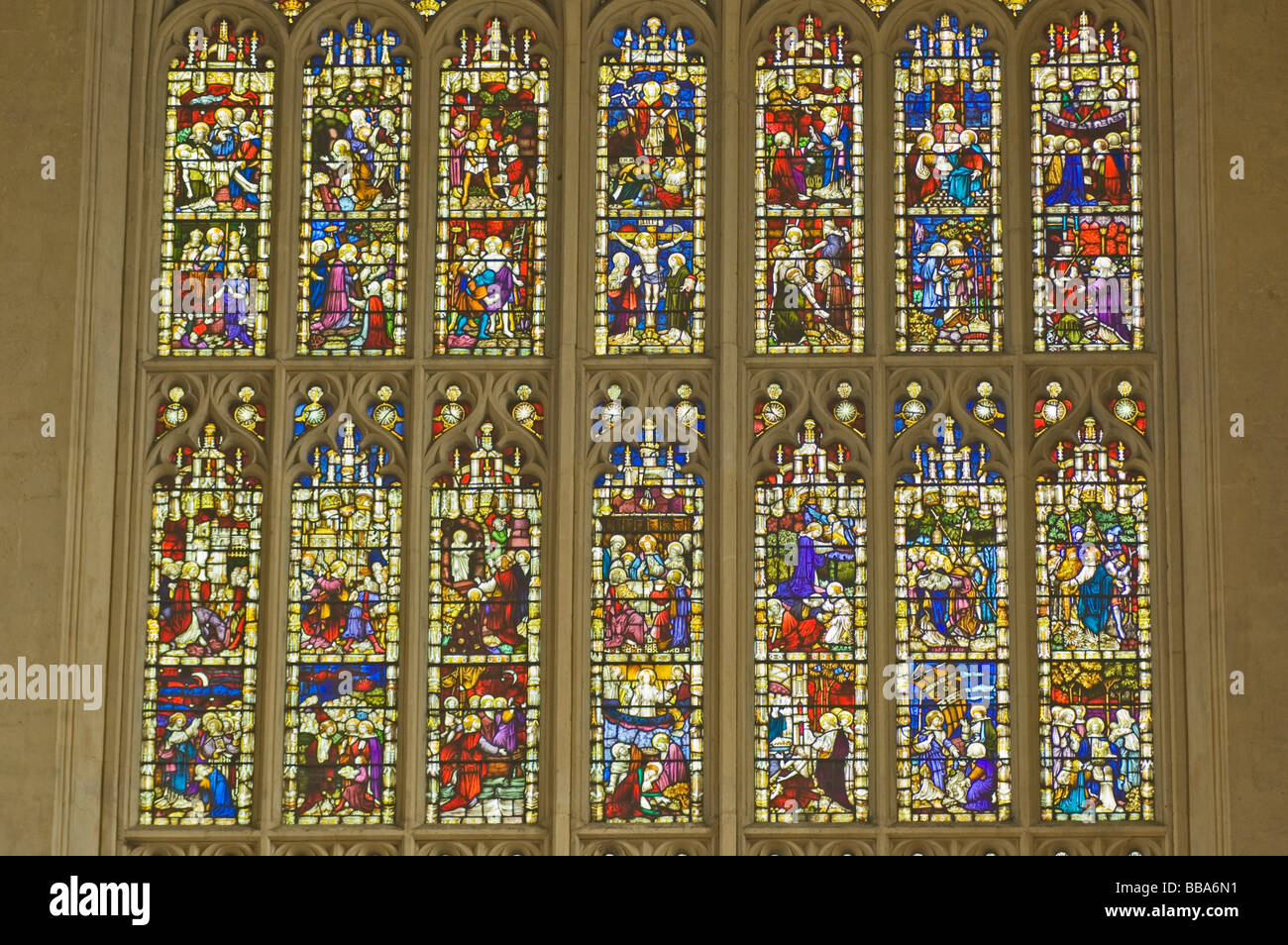 Bath Abbey, stained-glass window, Bath, Somerset, South of England ...