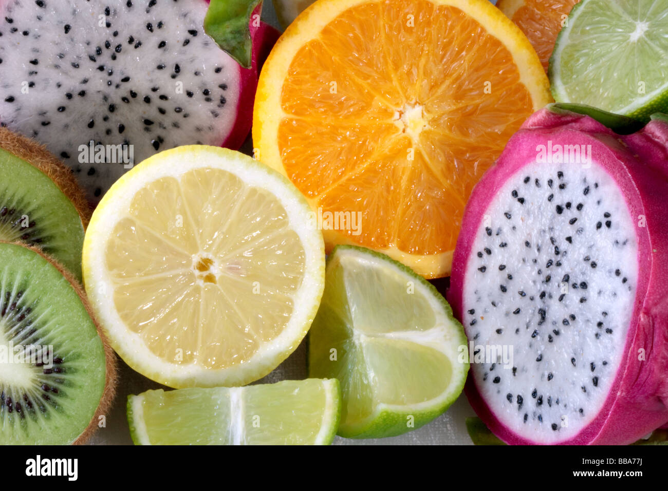 Medley of different edible fruits ready to eat Stock Photo - Alamy