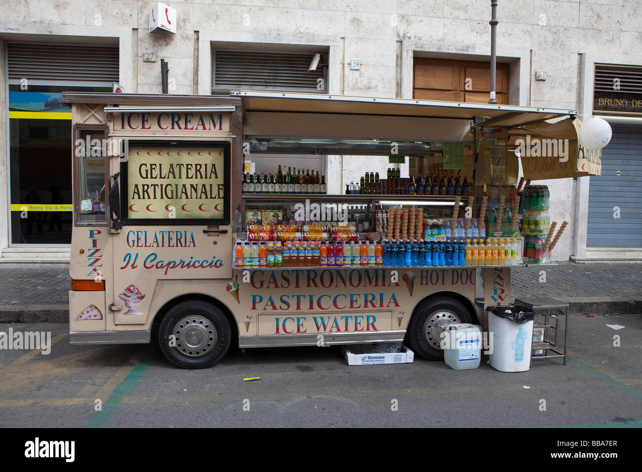 Typical street vendor portable truck or wagon well stocked with drinks ...