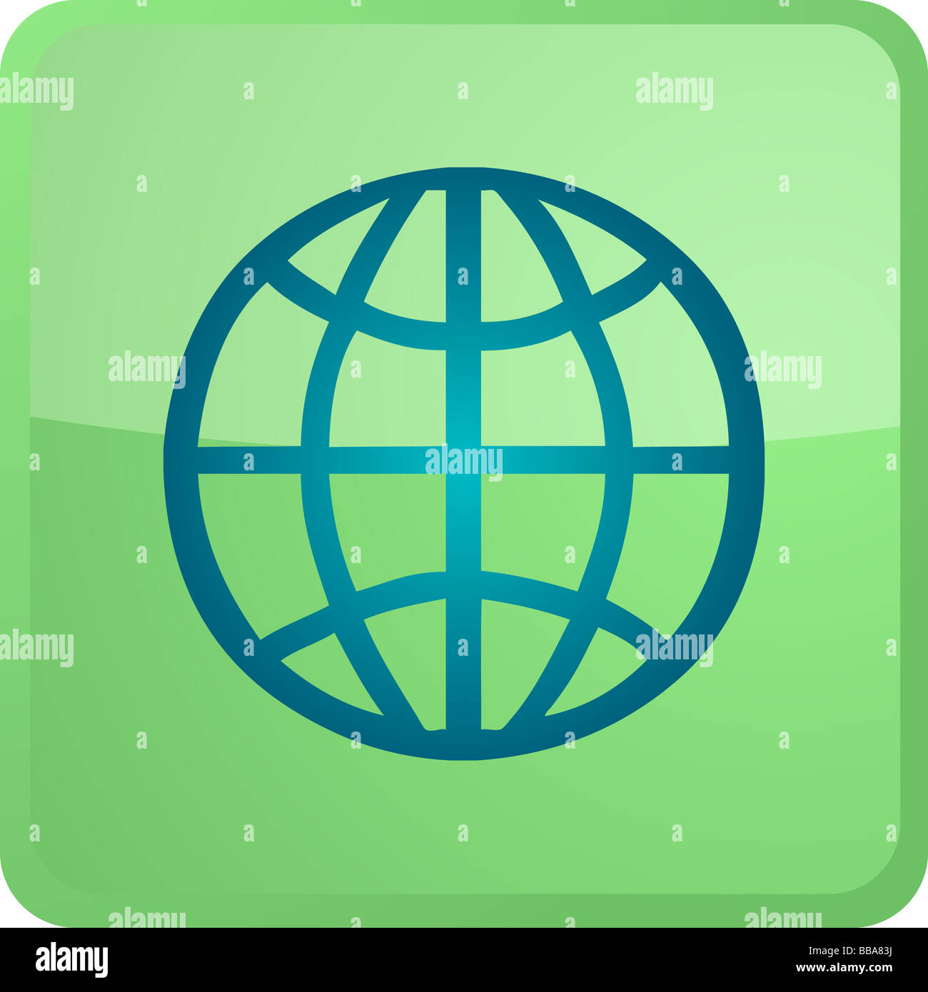 Globe navigation icon glossy button square shape Stock Photo - Alamy