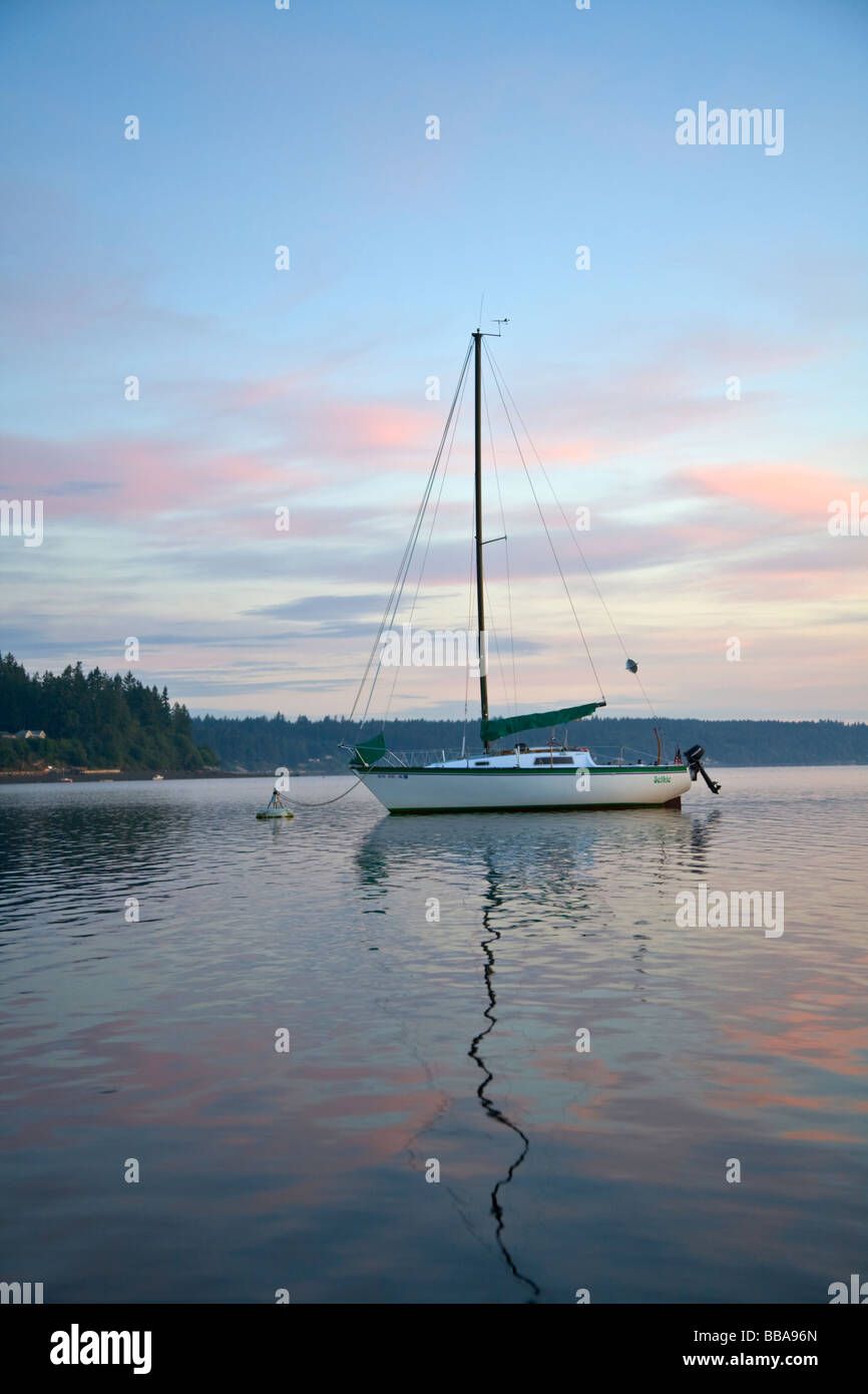 Carr Inlet Puget Sound WA High clouds over sail boat moored in Mayo ...