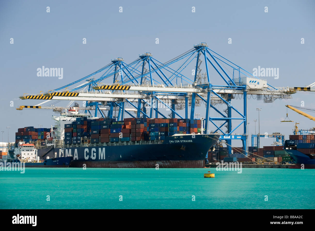 Container harbour with cargo ship, Malta Stock Photo - Alamy