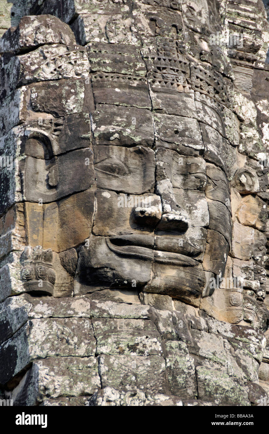 Huge face of the Bodhisattva Lokeshvara chiselled in stone, also called ...