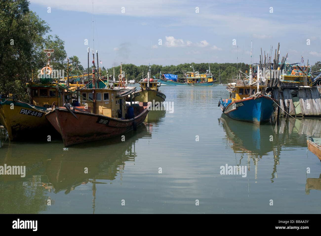 Fishing boats moored at Tanjung Api fishing village a suburb of Kuantan ...