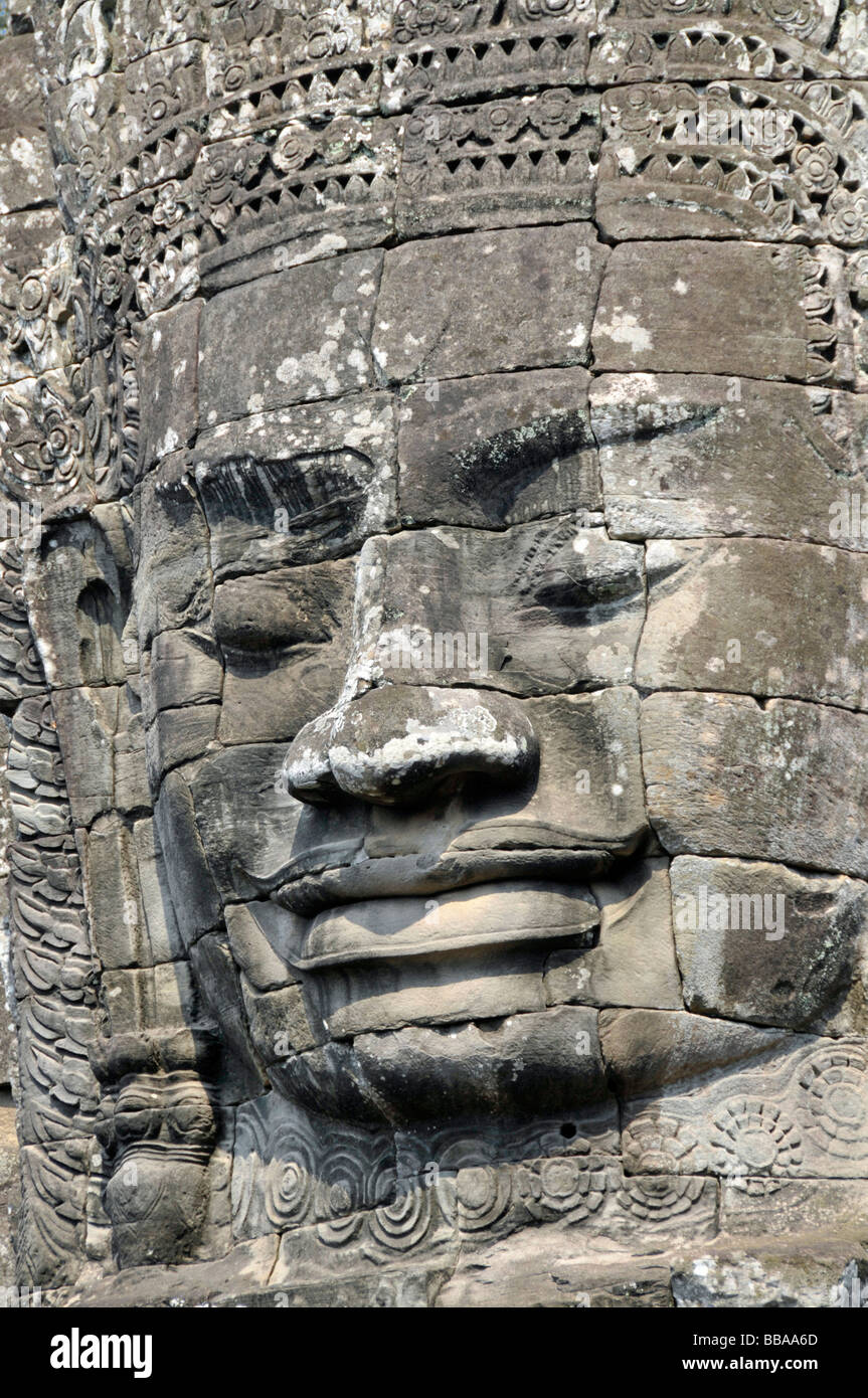 Huge face of the Bodhisattva Lokeshvara chiselled in stone, also called ...