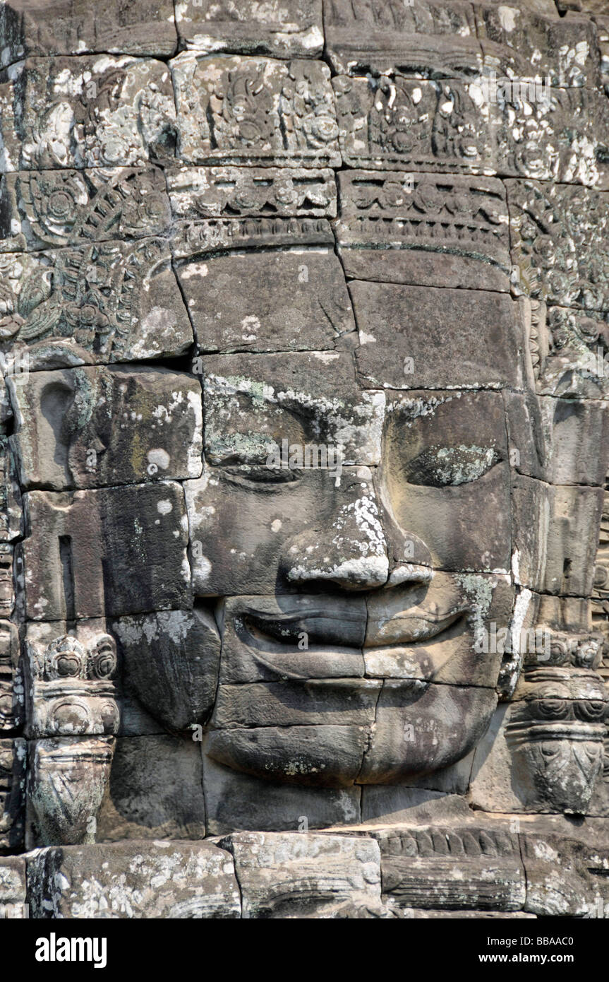 Huge face of the Bodhisattva Lokeshvara chiselled in stone, also called ...