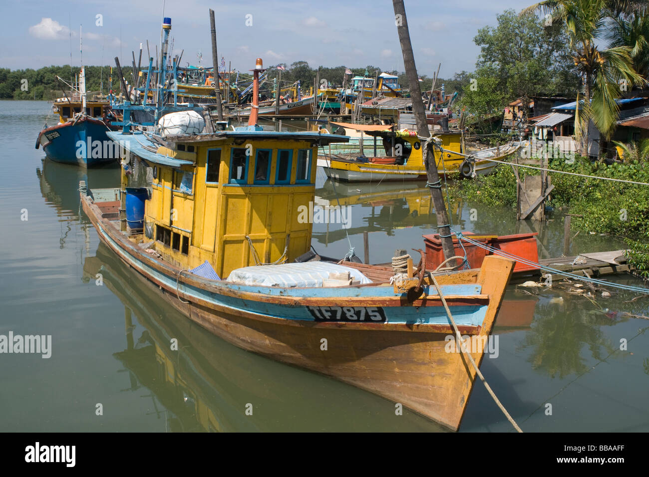 Fishing boats moored at Tanjung Api fishing village a suburb of Kuantan ...