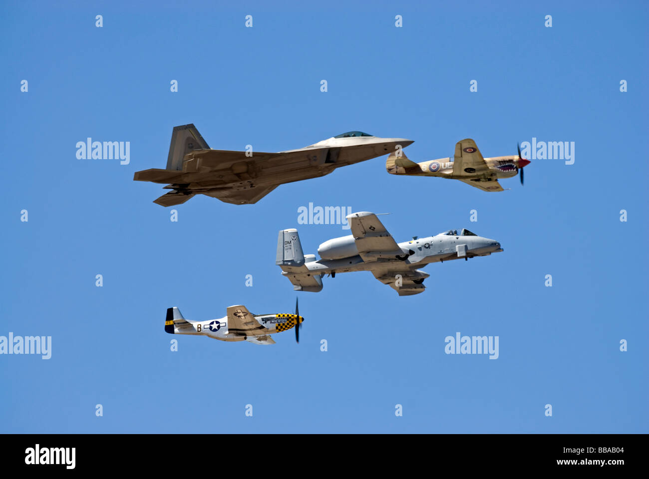 A US Air Force "Heritage Flight" with aircraft from 4 generations Stock ...