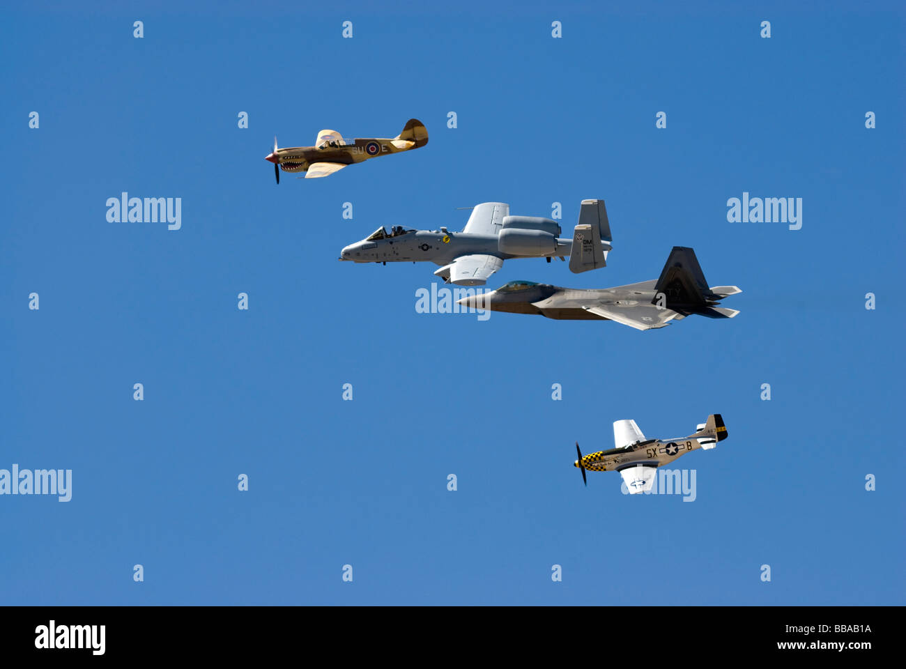A US Air Force "Heritage Flight" with aircraft from 4 generations Stock ...