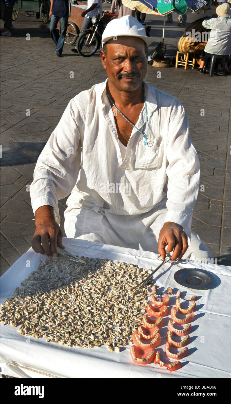 Man selling teeth Jemaa el Fna market, Marrakesh Morocco Stock Photo ...