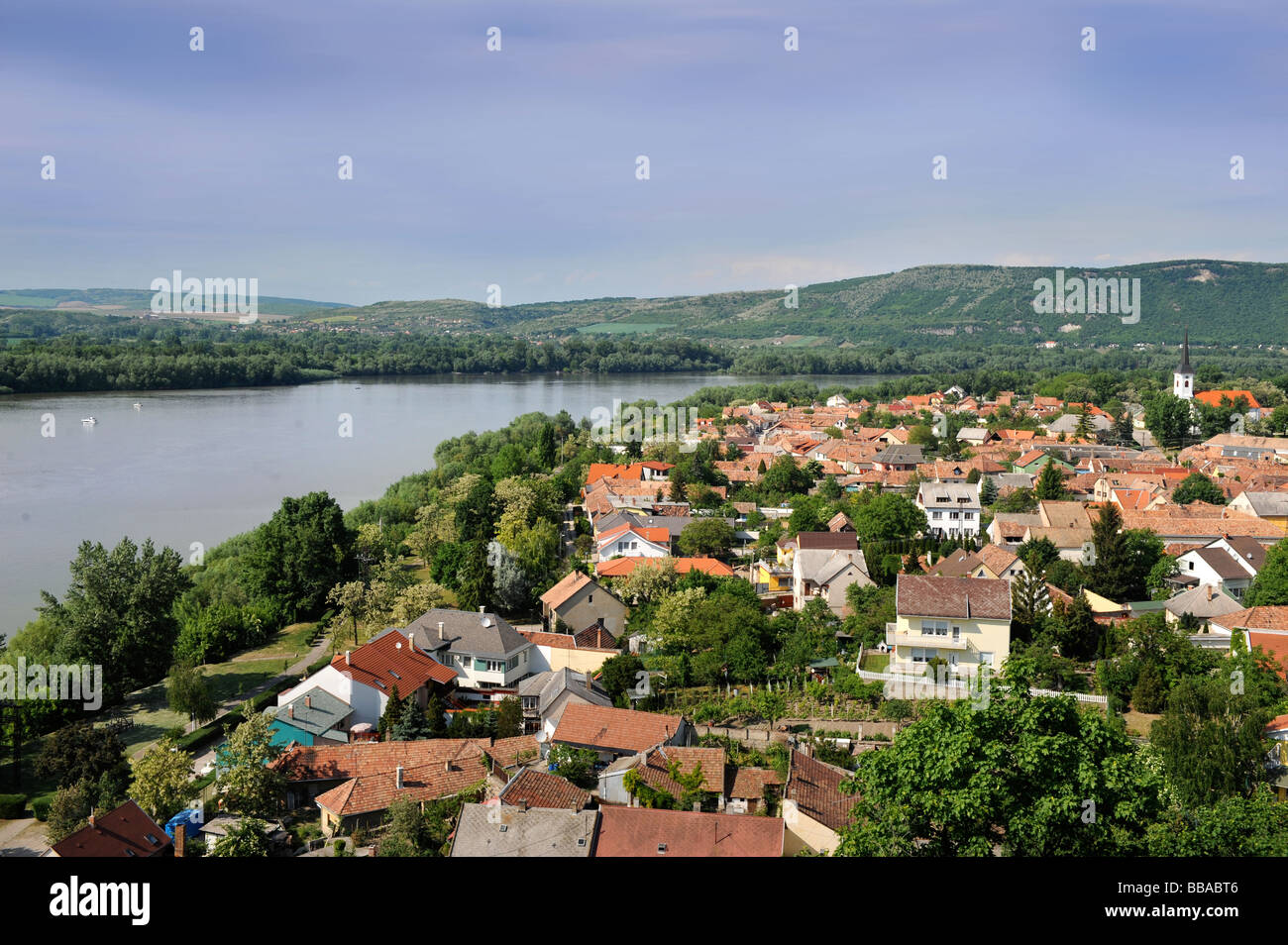 View of The River Danube with the Slovakian border left and Hungarian ...