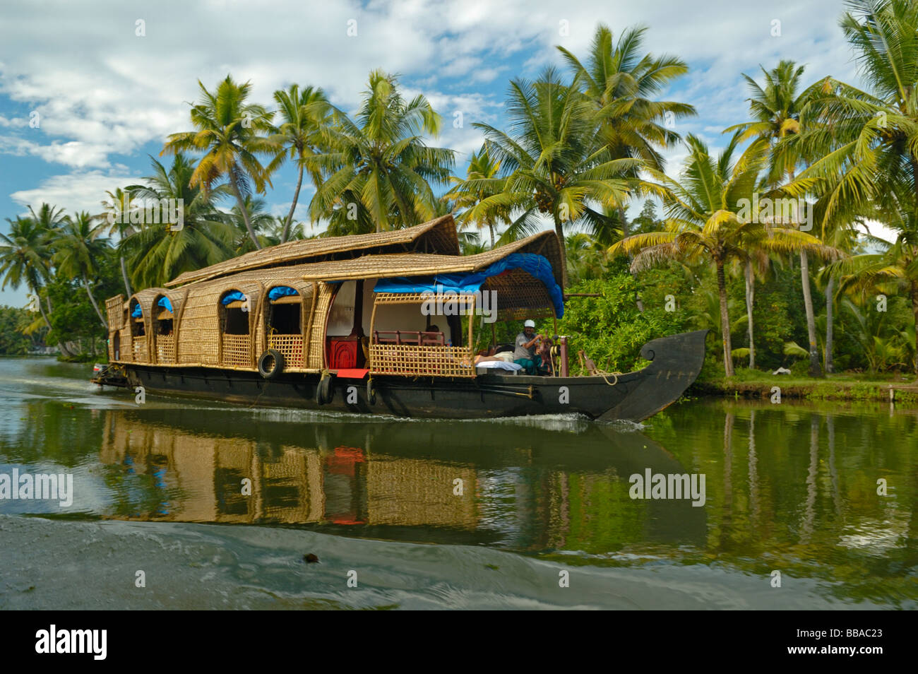 India, Kerala, backwaters. Traditional style houseboat shipping ...