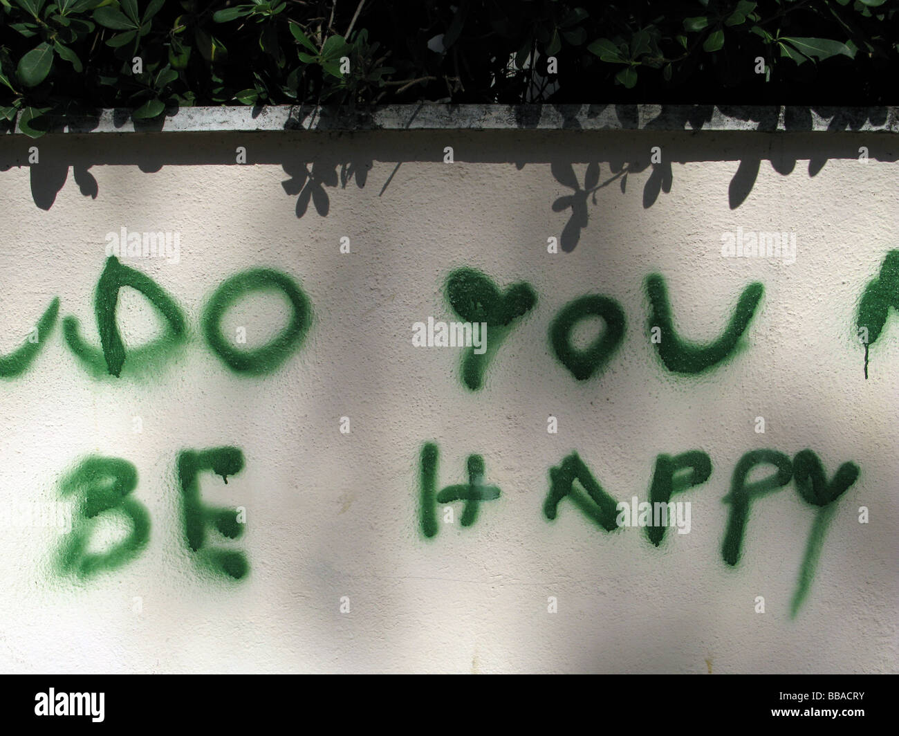the word happy painted graffiti on wall in city town Stock Photo - Alamy