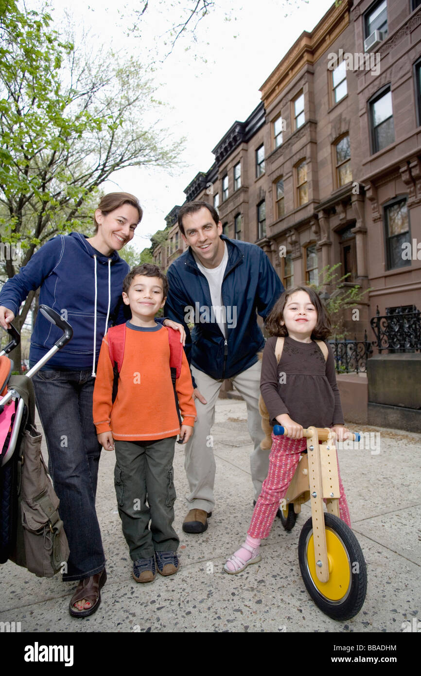 Two children standing on sidewalk in new york hi-res stock photography ...