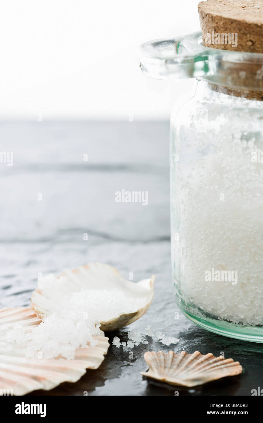 Bath salts and sea shells Stock Photo - Alamy