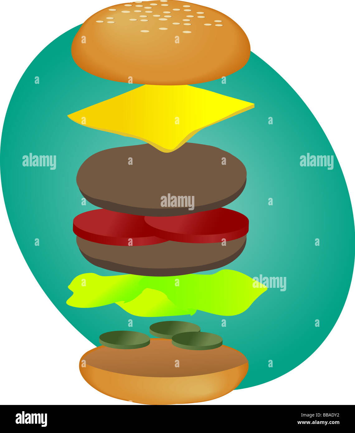 Hamburger illustration breakdown into sections fastfood diagram Stock ...