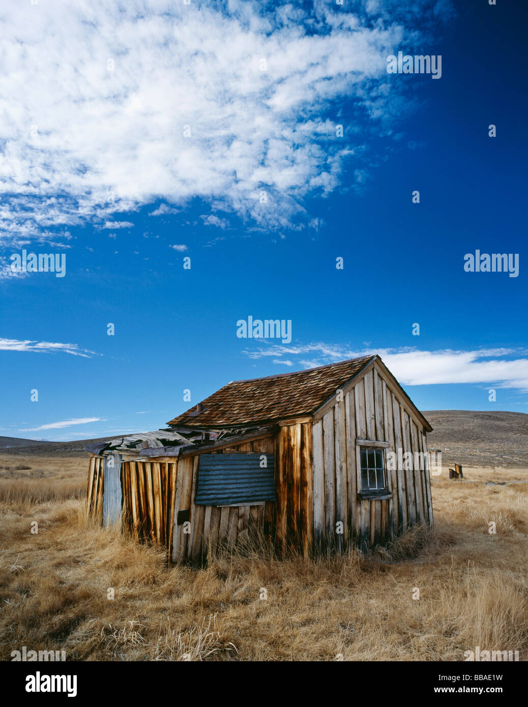 A wooden shack in a field, Bodie State Historic Park, California, USA ...