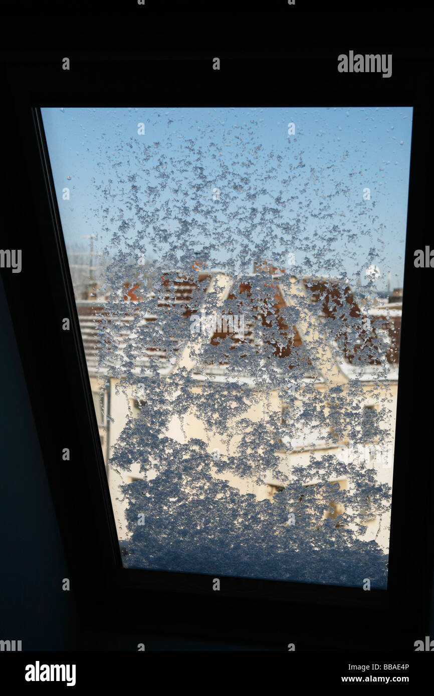 Snow on a window Stock Photo - Alamy
