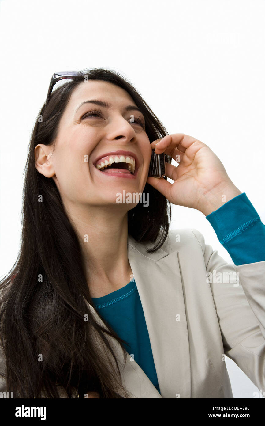 A woman on a mobile phone, portrait Stock Photo - Alamy