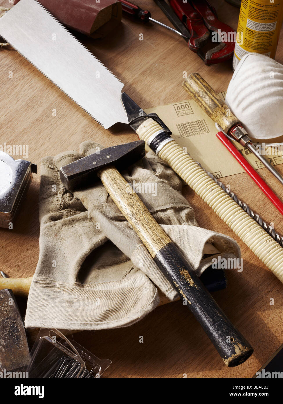 Work tools and equipment on a bench Stock Photo - Alamy
