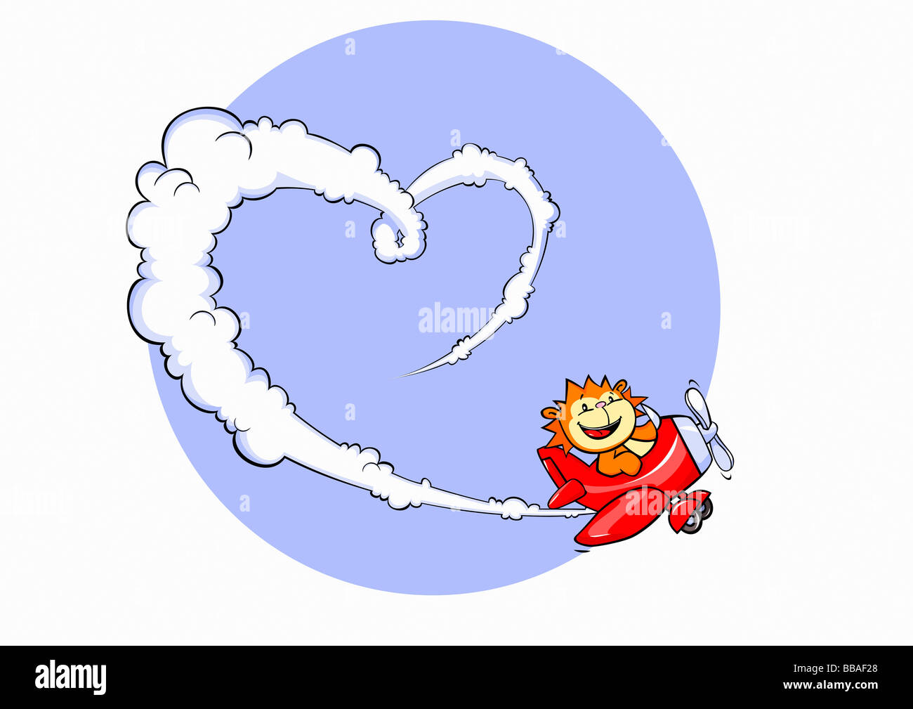 A lion flying an airplane and making heart with a vapor trail Stock ...
