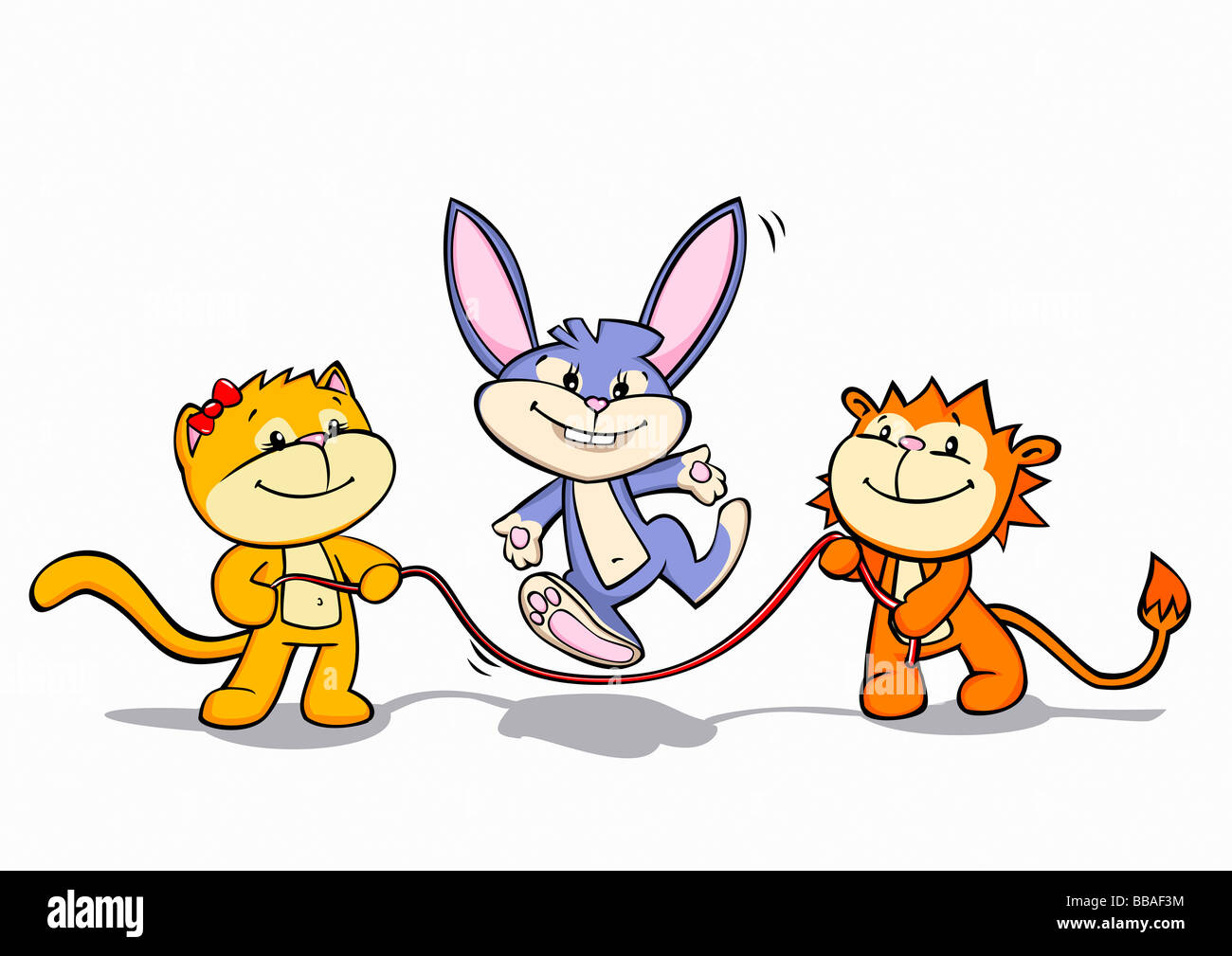 A lion and cat working a jump rope for a rabbit Stock Photo - Alamy