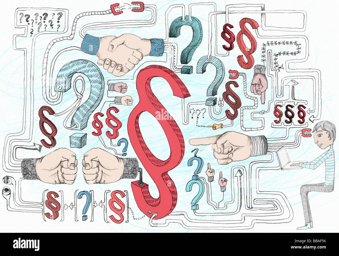 Punctuation marks, human hands making various gestures and a woman ...