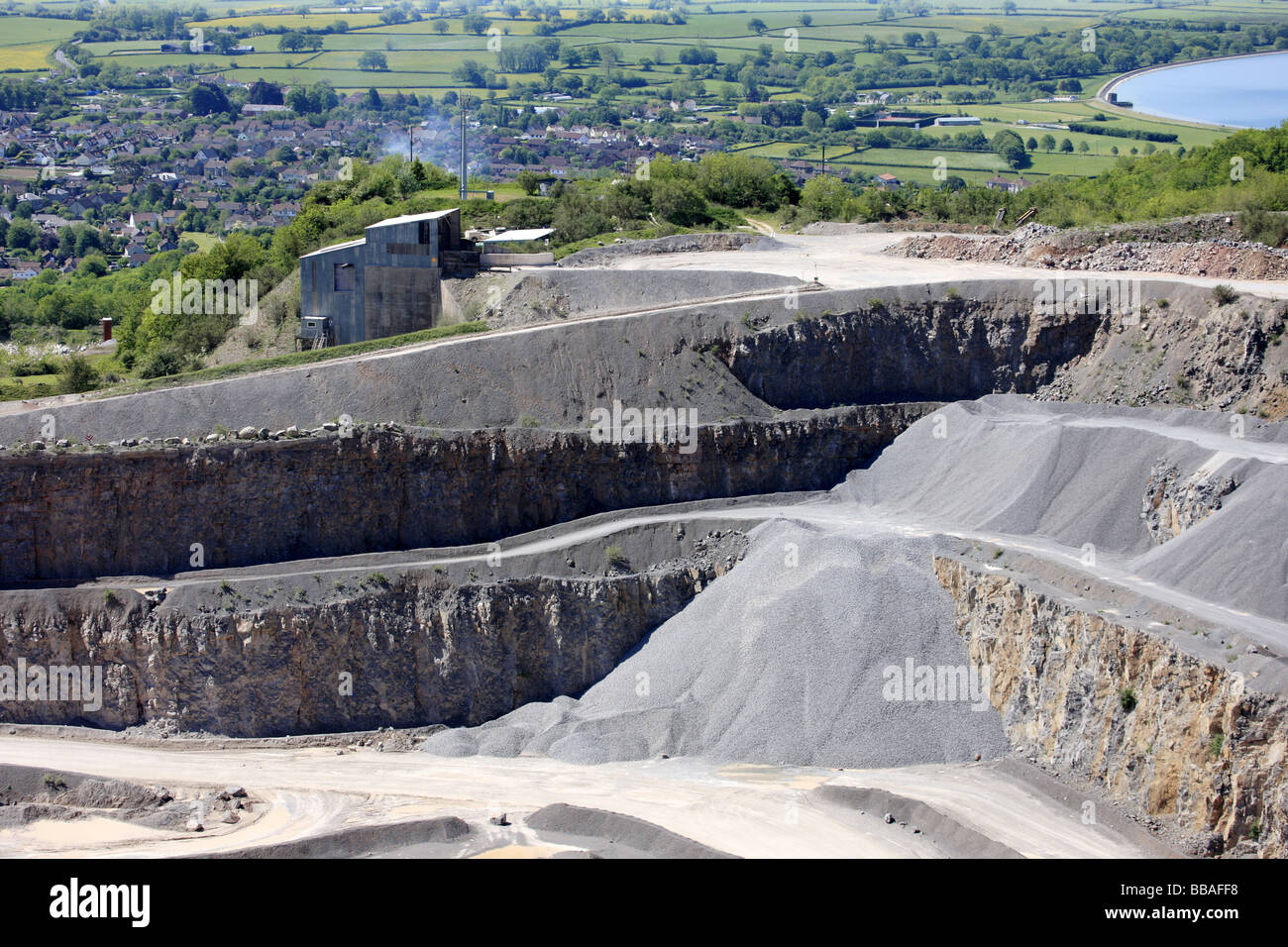 Open cast Quarry in the hils around Cheddar Valley near Bristol England ...