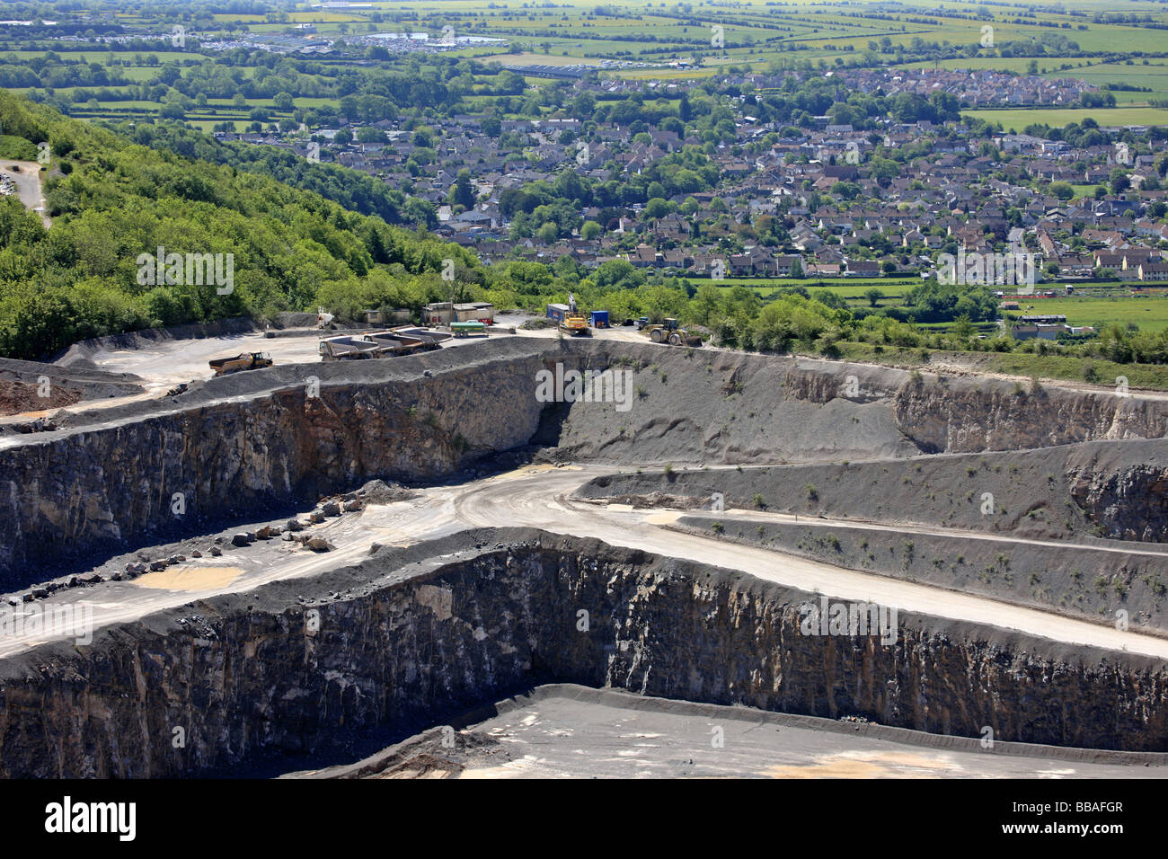 Open cast Quarry in the hils around Cheddar Valley near Bristol England ...