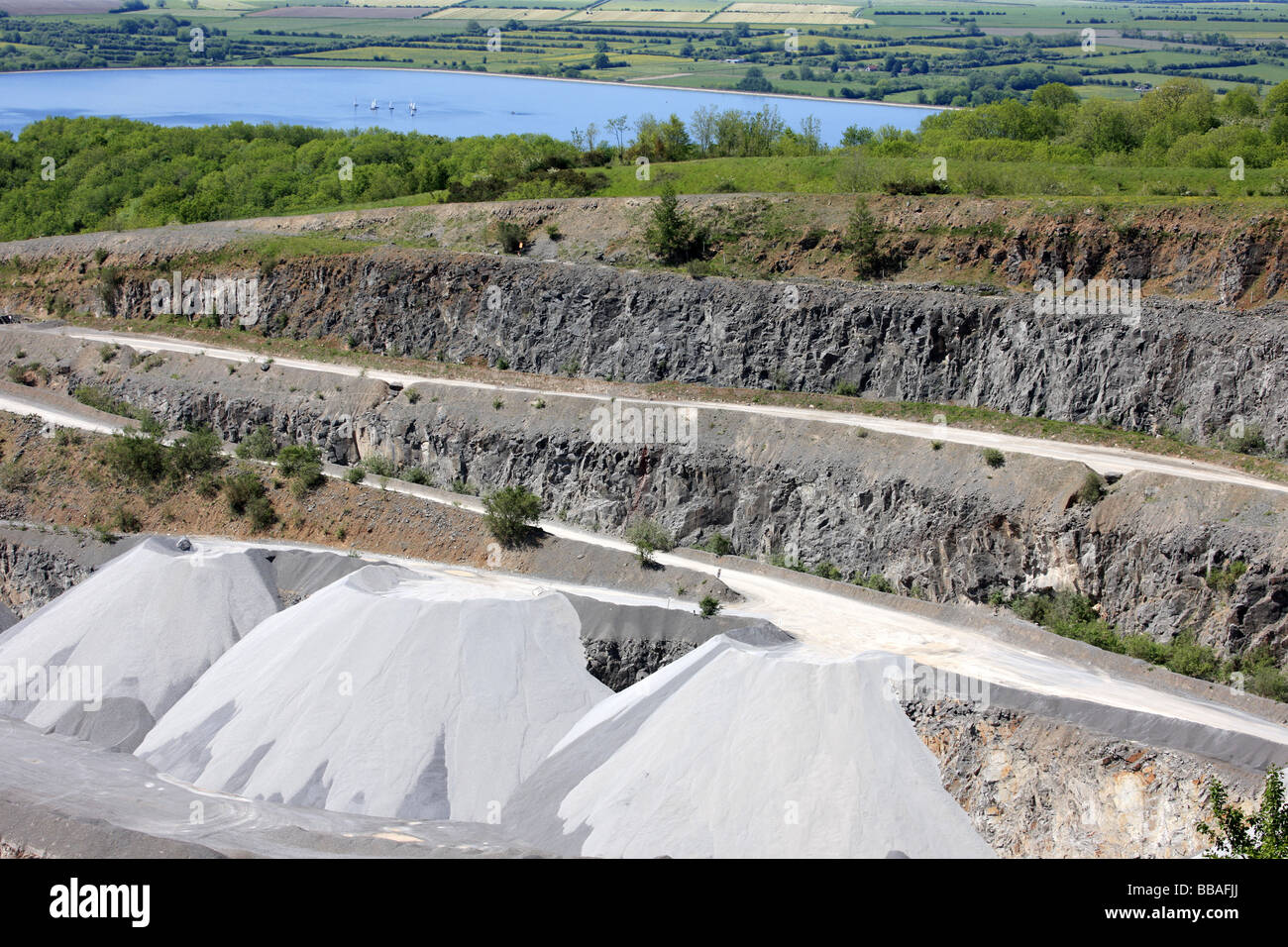 Open cast Quarry in the hils around Cheddar Valley near Bristol England ...