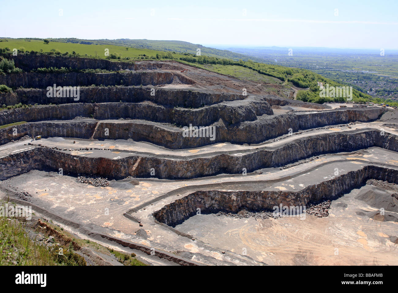 Open cast Quarry in the hils around Cheddar Valley near Bristol England ...