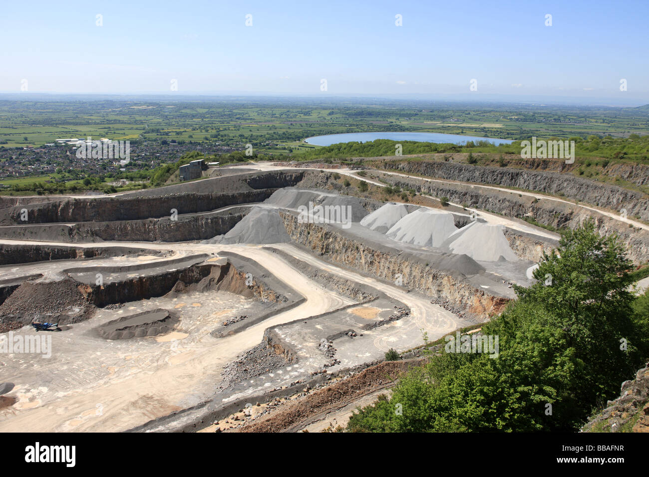 Open cast Quarry in the hils around Cheddar Valley near Bristol England ...