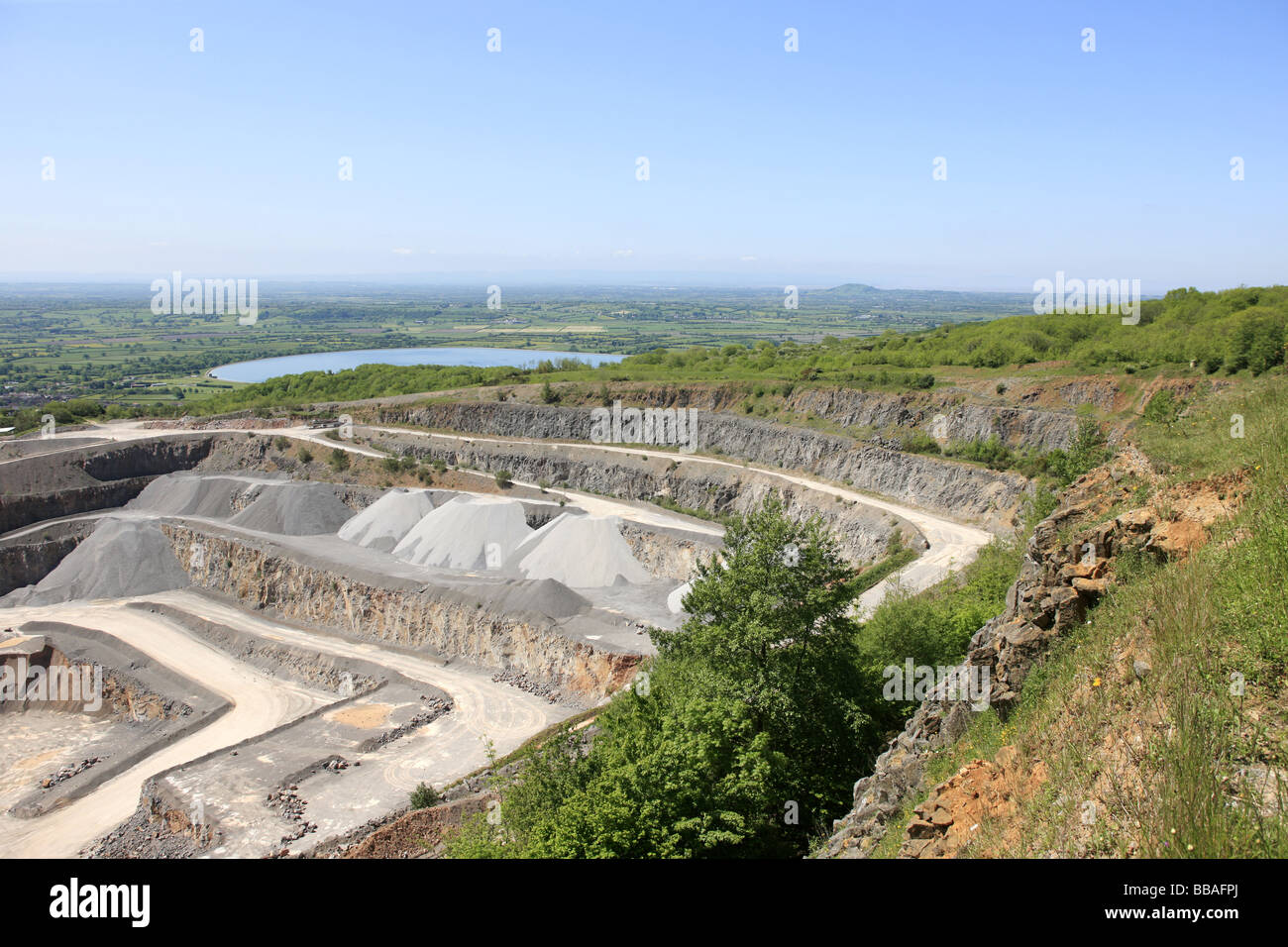 Open cast Quarry in the hils around Cheddar Valley near Bristol England ...