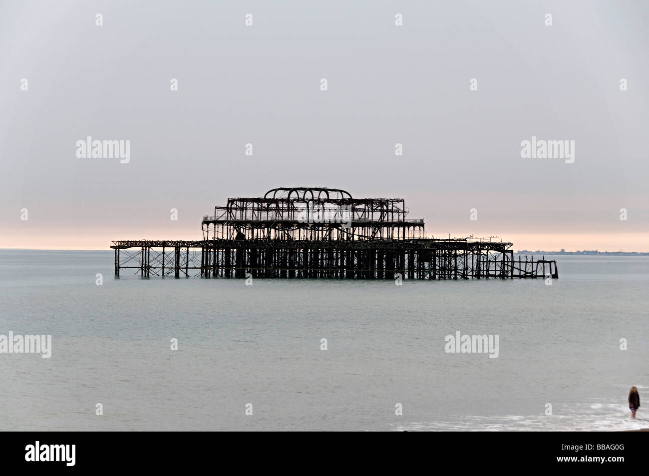 Brighton pier beach old damaged outline beach hi-res stock photography ...